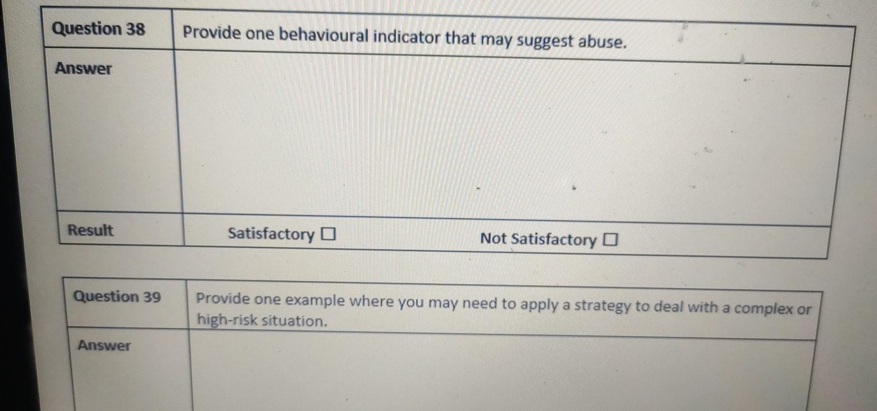 Solved Question 38 Provide one behavioural indicator that | Chegg.com