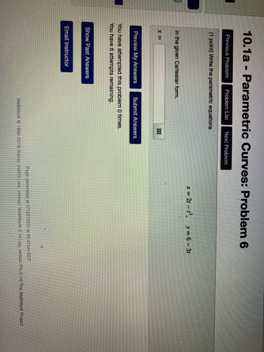 Solved 10.1a - Parametric Curves: Problem 6 Previous Problem | Chegg.com