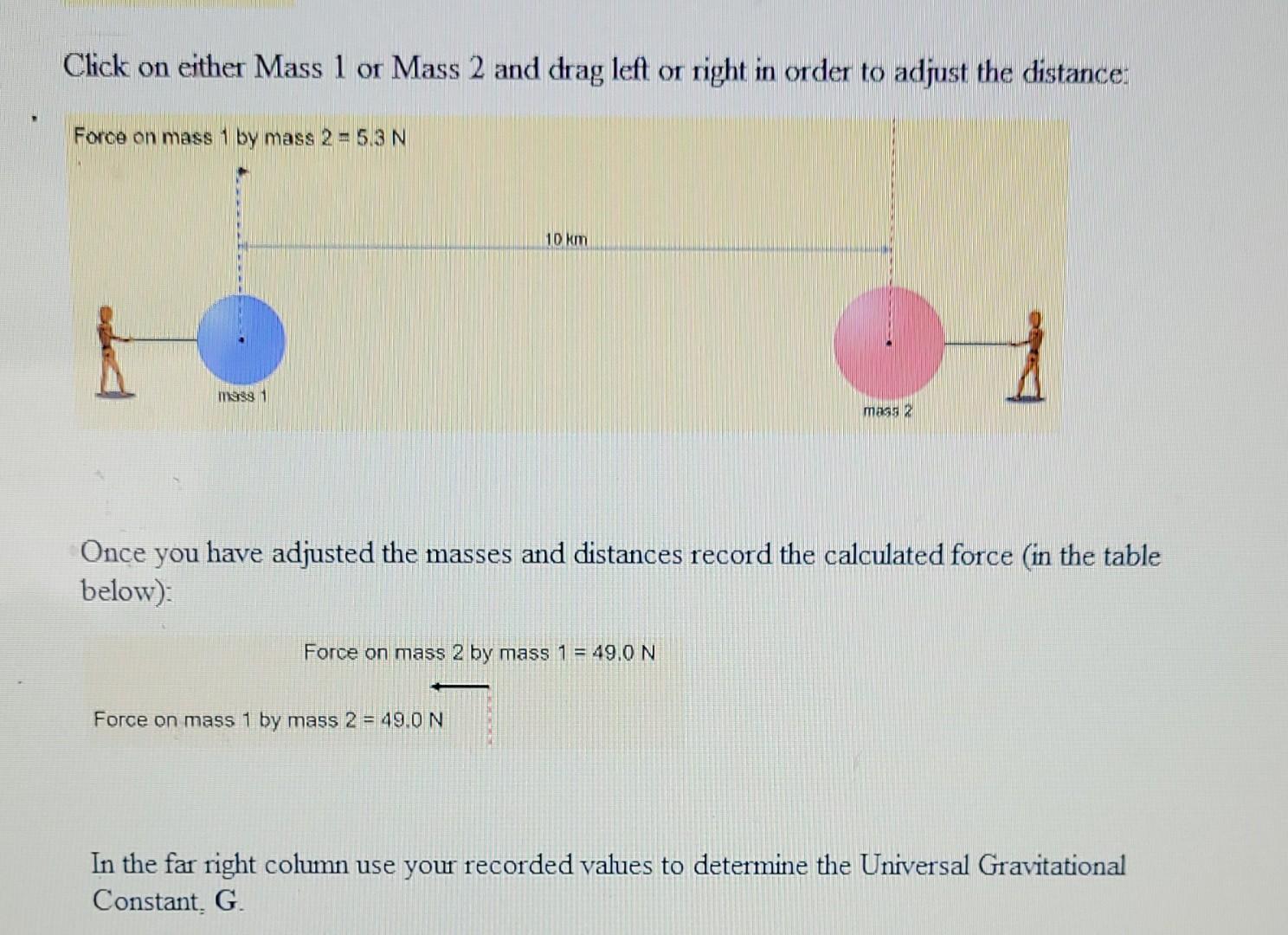 Open the Gravity Force Lab and select the following | Chegg.com