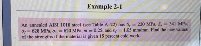 Solved An annealed AISI 1018 steel (see Table A-22) has | Chegg.com