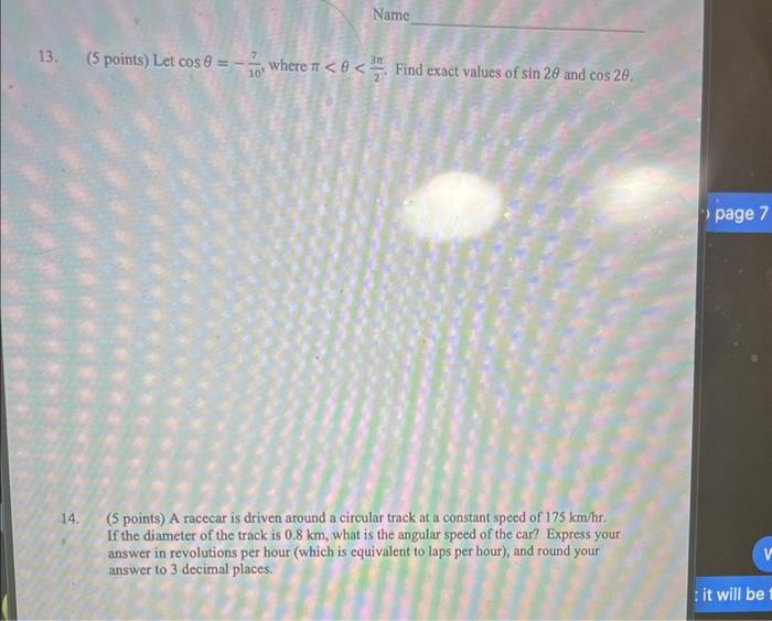 Solved 13. (5 points) Let \\( \\cos \\theta=-\\frac{7}{10} | Chegg.com