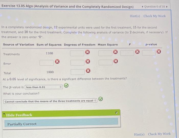 Solved Exercise 13.05 Algo (Analysis of Variance and the | Chegg.com