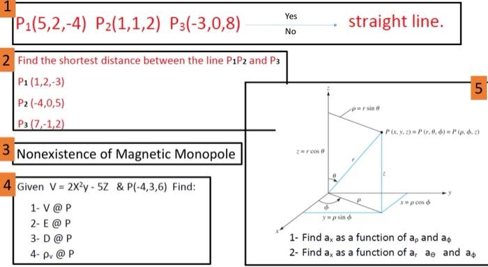 Solved 1 Yes P1(5,2,-4) P2(1,1,2) P3(-3,0,8) straight line. | Chegg.com