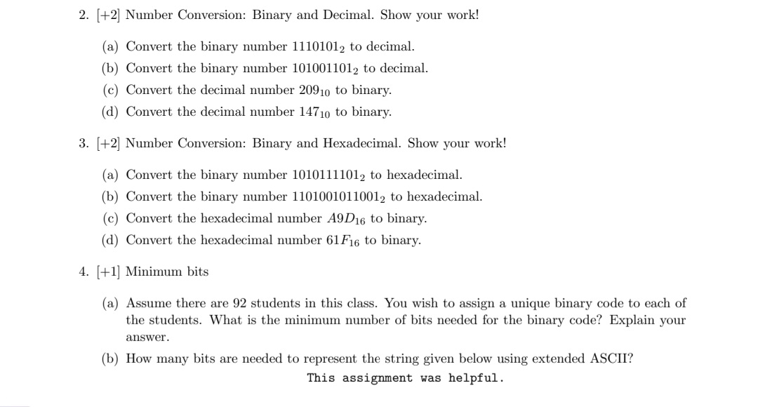 Solved 2 number Conversion Binary And Decimal Show Your 0804