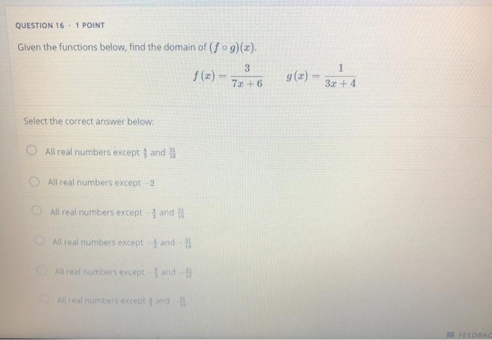 Solved QUESTION 16.1 POINT Given the functions below, find | Chegg.com