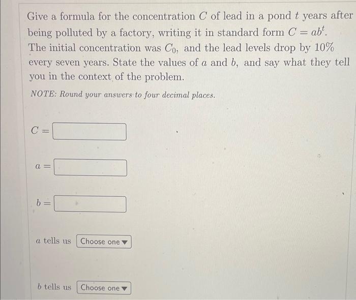 Solved Give a formula for the concentration C of lead in a | Chegg.com