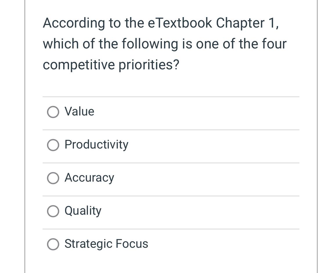 Solved According to the eTextbook Chapter 1 , ﻿which of the | Chegg.com