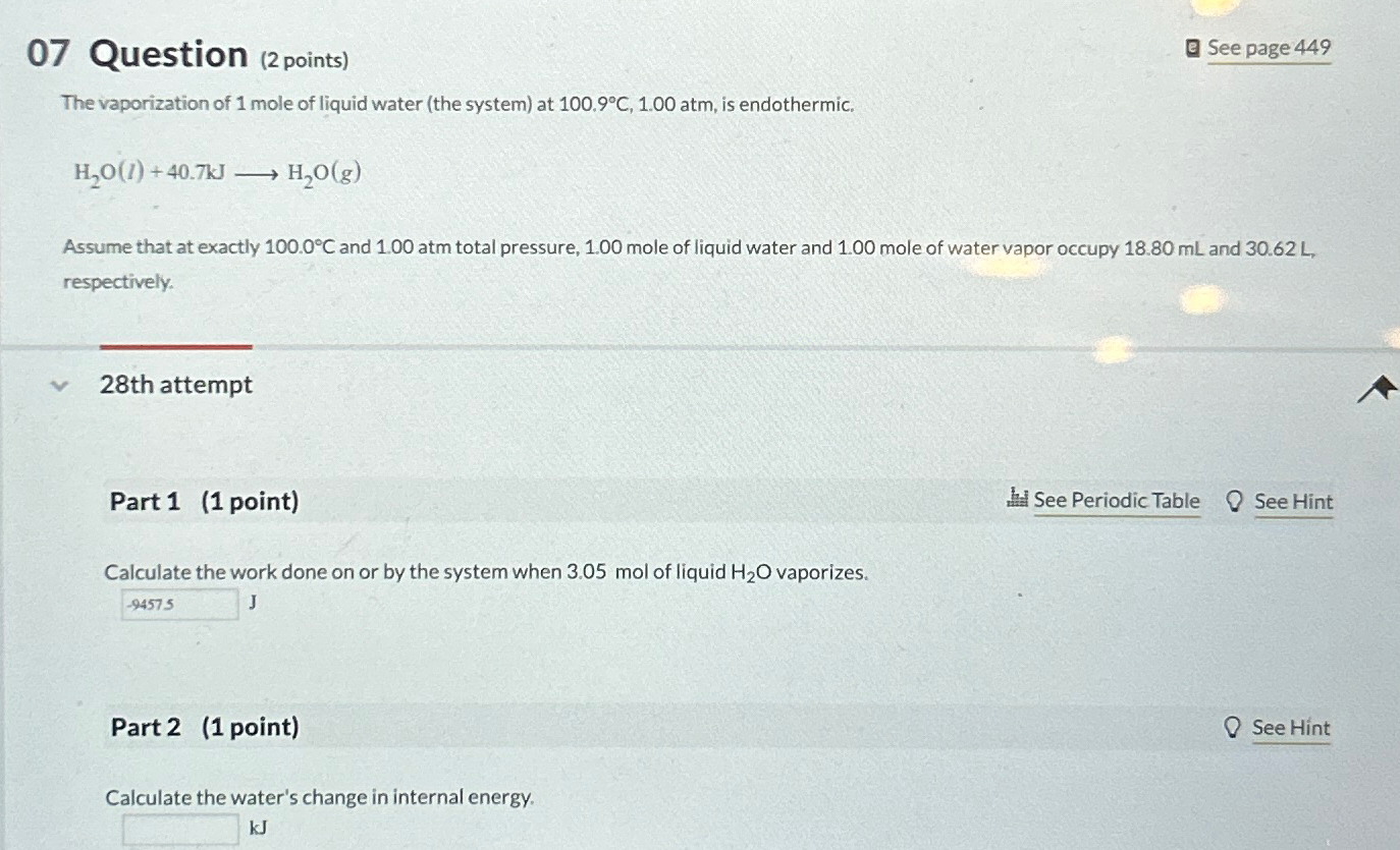 Solved 07 ﻿Question (2 ﻿points)Bee page 449The vaporization | Chegg.com
