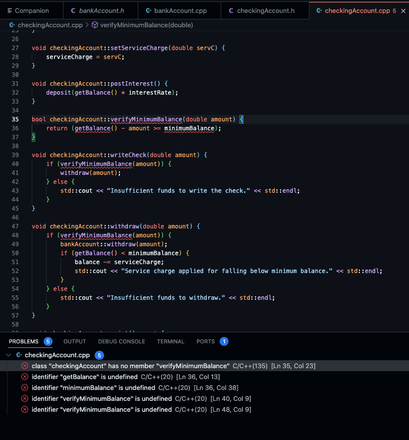Need checkingAccount.cpp.C* ﻿checkingAccount.cpp | Chegg.com
