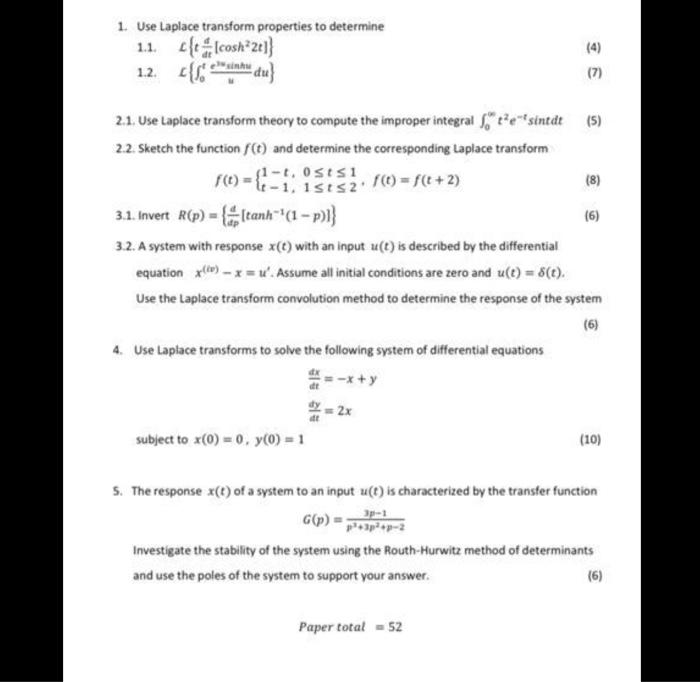 Solved 1. Use Laplace transform properties to determine 1.1. | Chegg.com