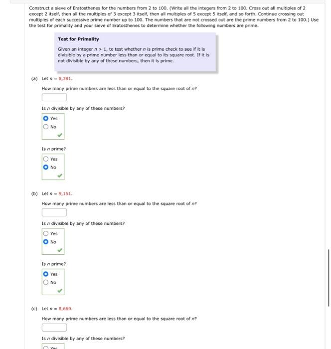 Solved Use the test for primality to determine whether the | Chegg.com