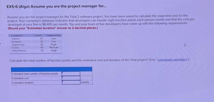 Solved EX5-6 (Algo) Assume you are the project manager | Chegg.com