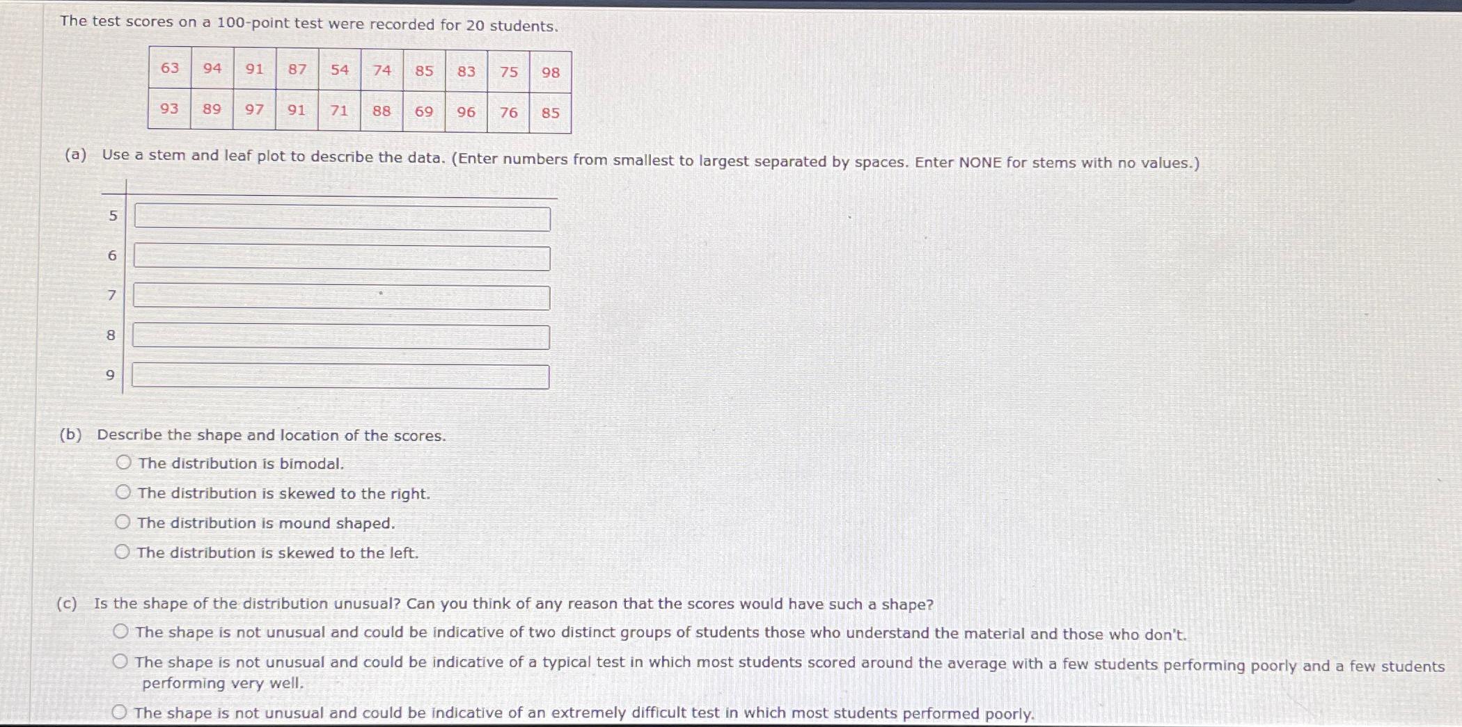 Solved The test scores on a 100-point test were recorded for | Chegg.com