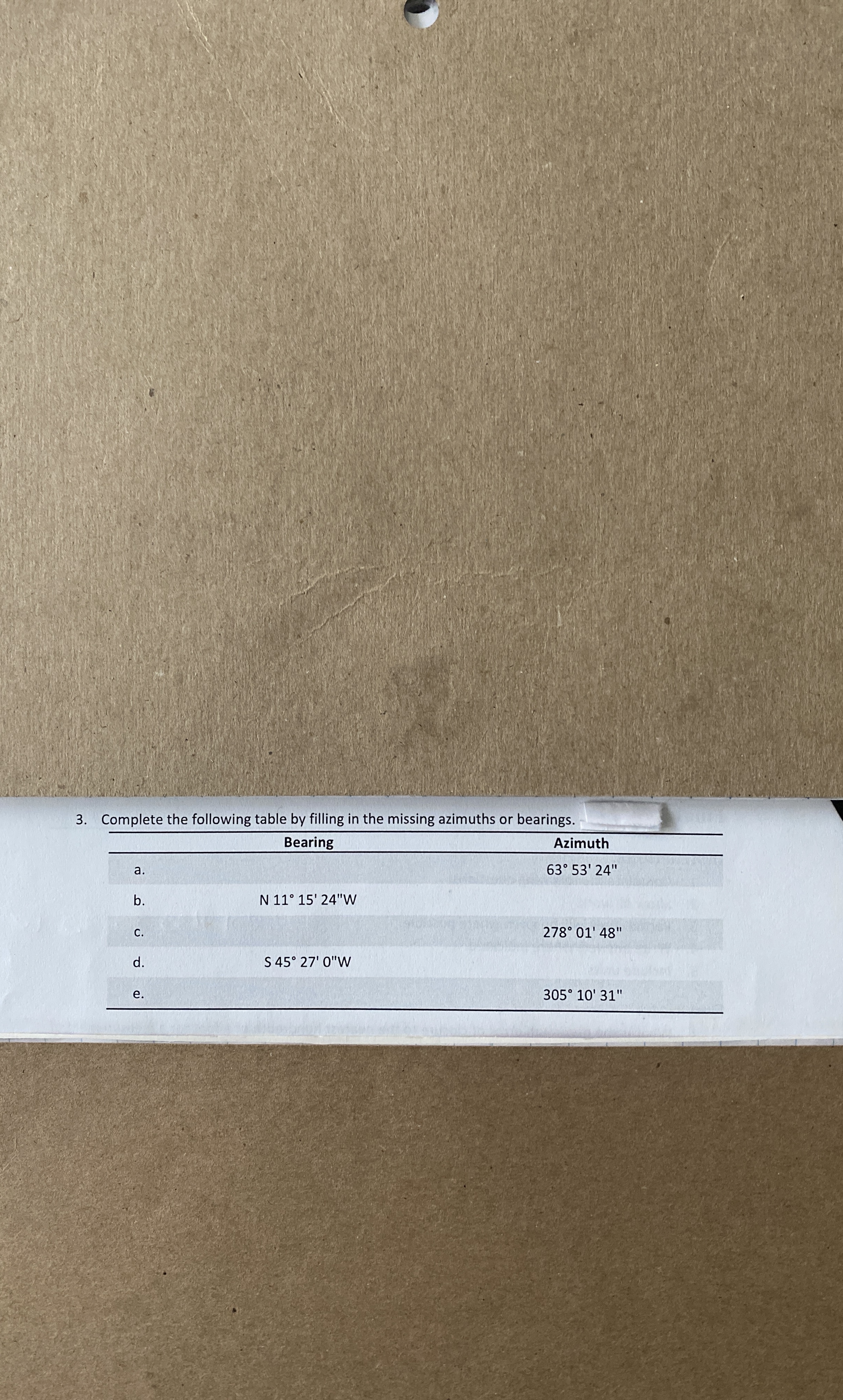 [Solved]: Complete the following table by filling azimuths o
