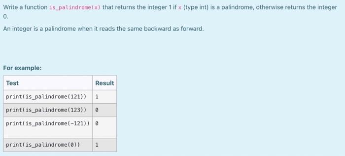 Solved Write A Function Is Palindrome X That Returns The