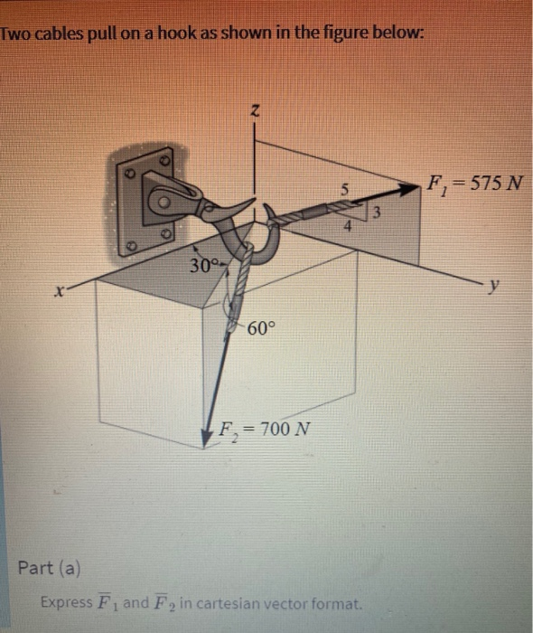 Solved Two cables pull on a hook as shown in the figure | Chegg.com