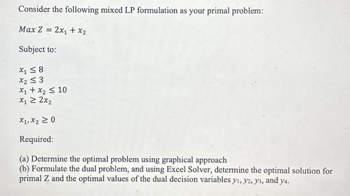 Solved Consider the following mixed LP formulation as your | Chegg.com