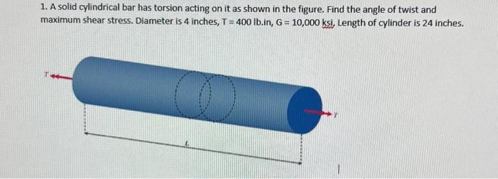 Solved 1. A solid cylindrical bar has torsion acting on it | Chegg.com