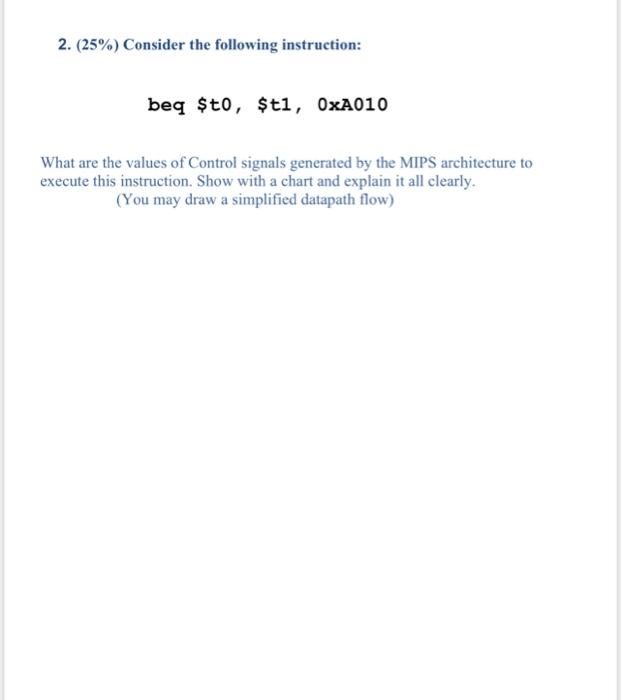 Solved 2. (25%) Consider the following instruction: beq | Chegg.com