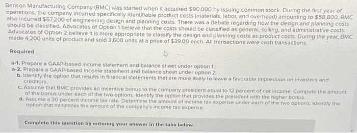 Solved Prepare a GAAP-based income statement for Option | Chegg.com