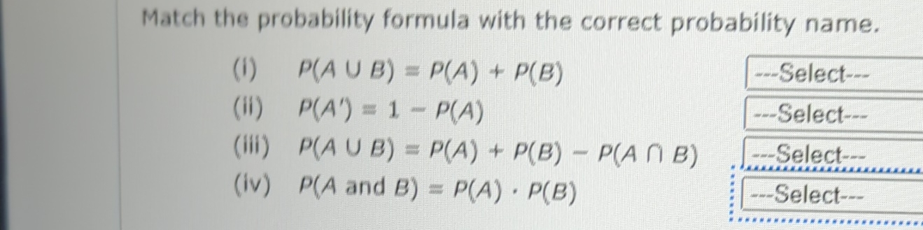 Solved Match the probability formula with the correct | Chegg.com