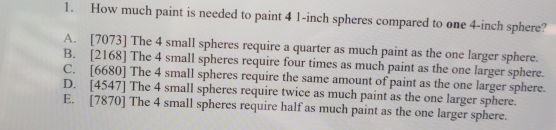 Solved How much paint is needed to paint 4, 1 -inch spheres | Chegg.com