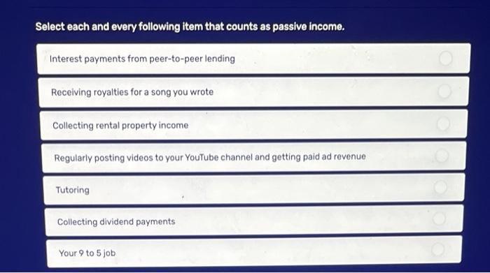 Solved Select each and every following item that counts as | Chegg.com