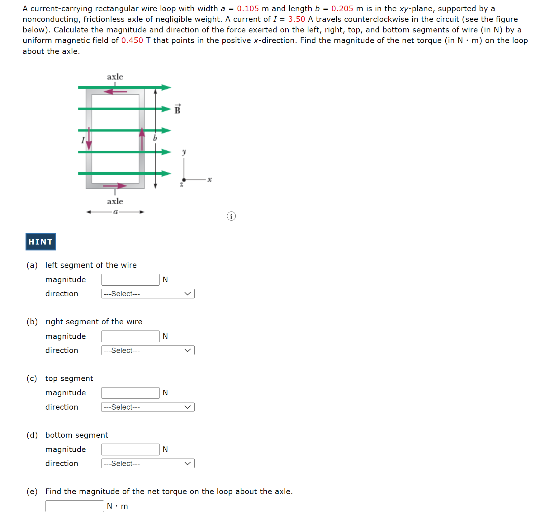 Solved A current-carrying rectangular wire loop with width | Chegg.com