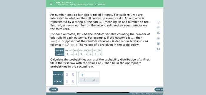 Solved An number cube (a fair die) is rolled 3 times. For | Chegg.com