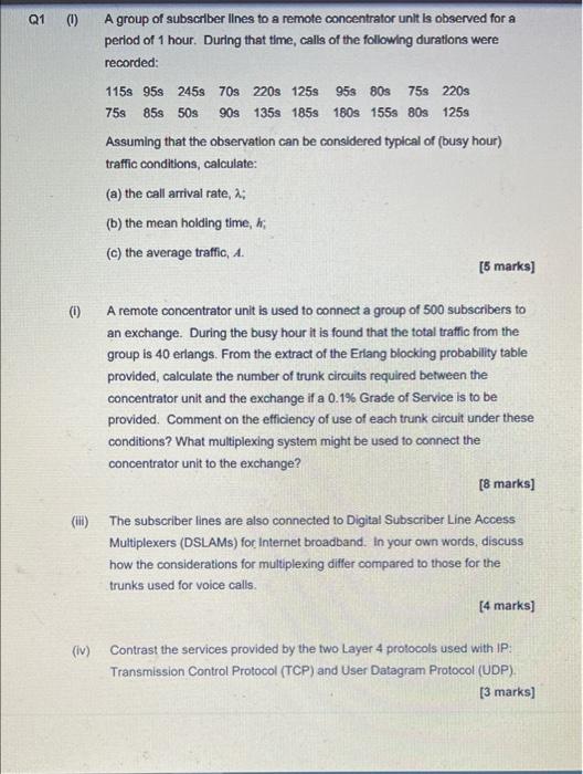 Solved A group of subscriber lines to a remote concentrator | Chegg.com