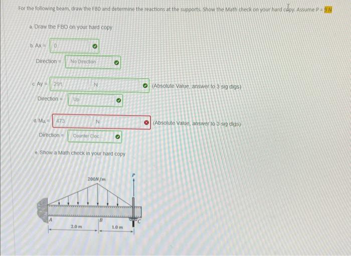 Solved For the following beam, draw the FBD and determine | Chegg.com