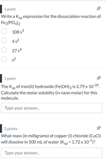 Solved 1 point Write a Ksp expression for the dissociation | Chegg.com