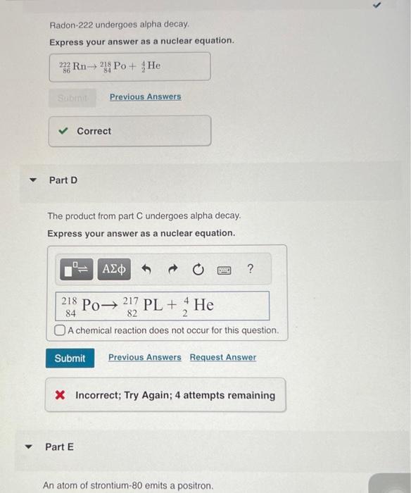 Solved Radon-222 undergoes alpha decay. Express your answer | Chegg.com