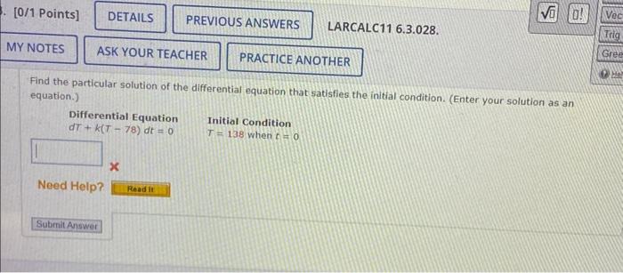 [Solved]: Find the particular solution of the differential