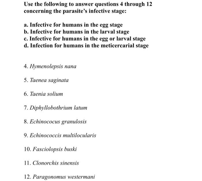 Solved Use the following to answer questions 4 through 12 | Chegg.com