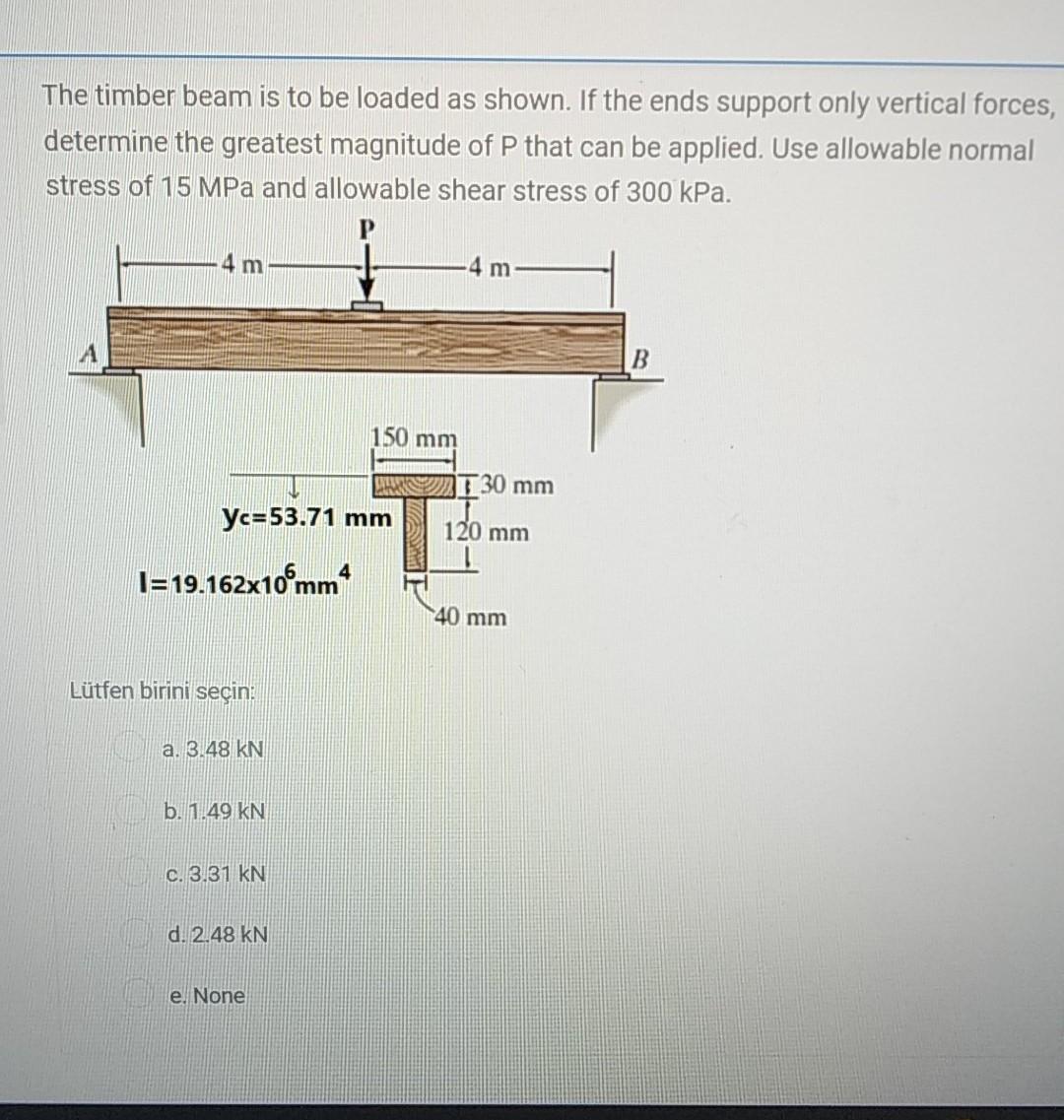 Solved The timber beam is to be loaded as shown. If the ends | Chegg.com