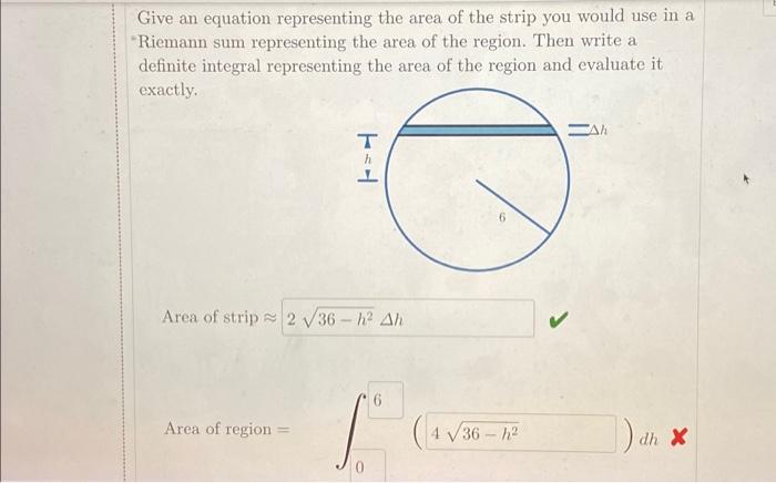 Solved Give an equation representing the area of the strip | Chegg.com