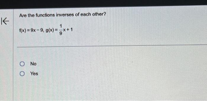 Solved Are the functions inverses of each other? | Chegg.com