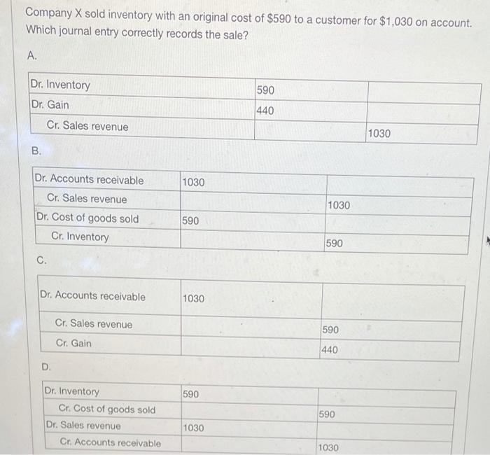 Solved Company X sold inventory with an original cost of | Chegg.com