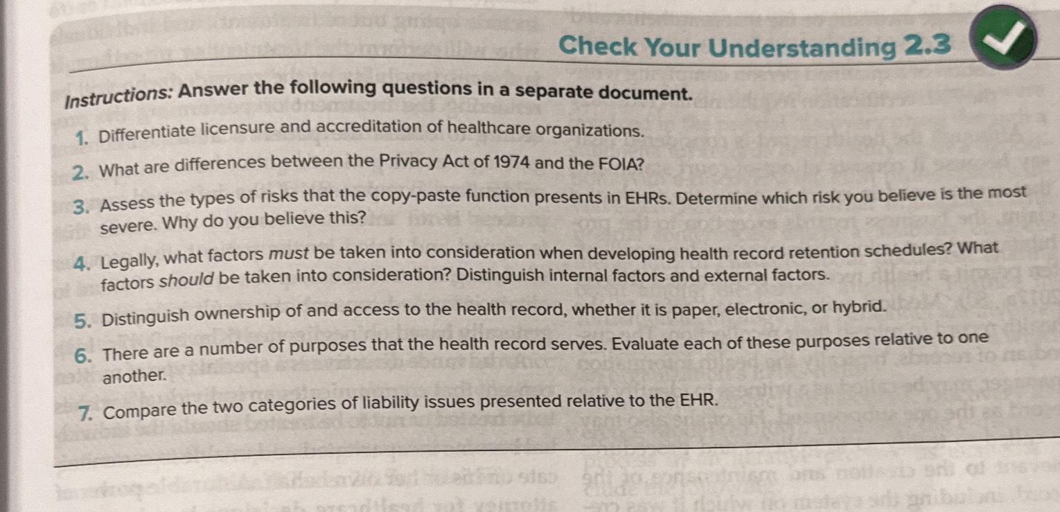 Solved Check Your Understanding 2.3Instructions: Answer the | Chegg.com