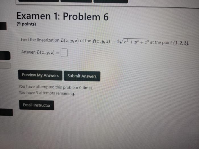 Solved Examen 1: Problem 8 (8 points) Find the linearization | Chegg.com