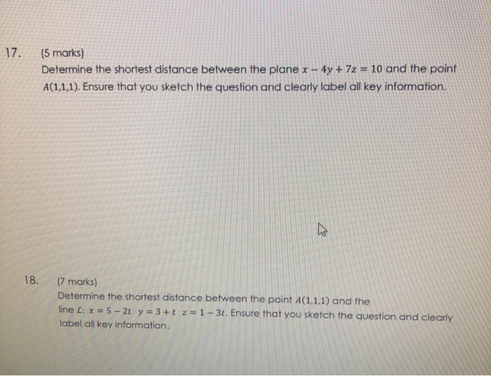 Solved 17. (5 marks) Determine the shortest distance between | Chegg.com