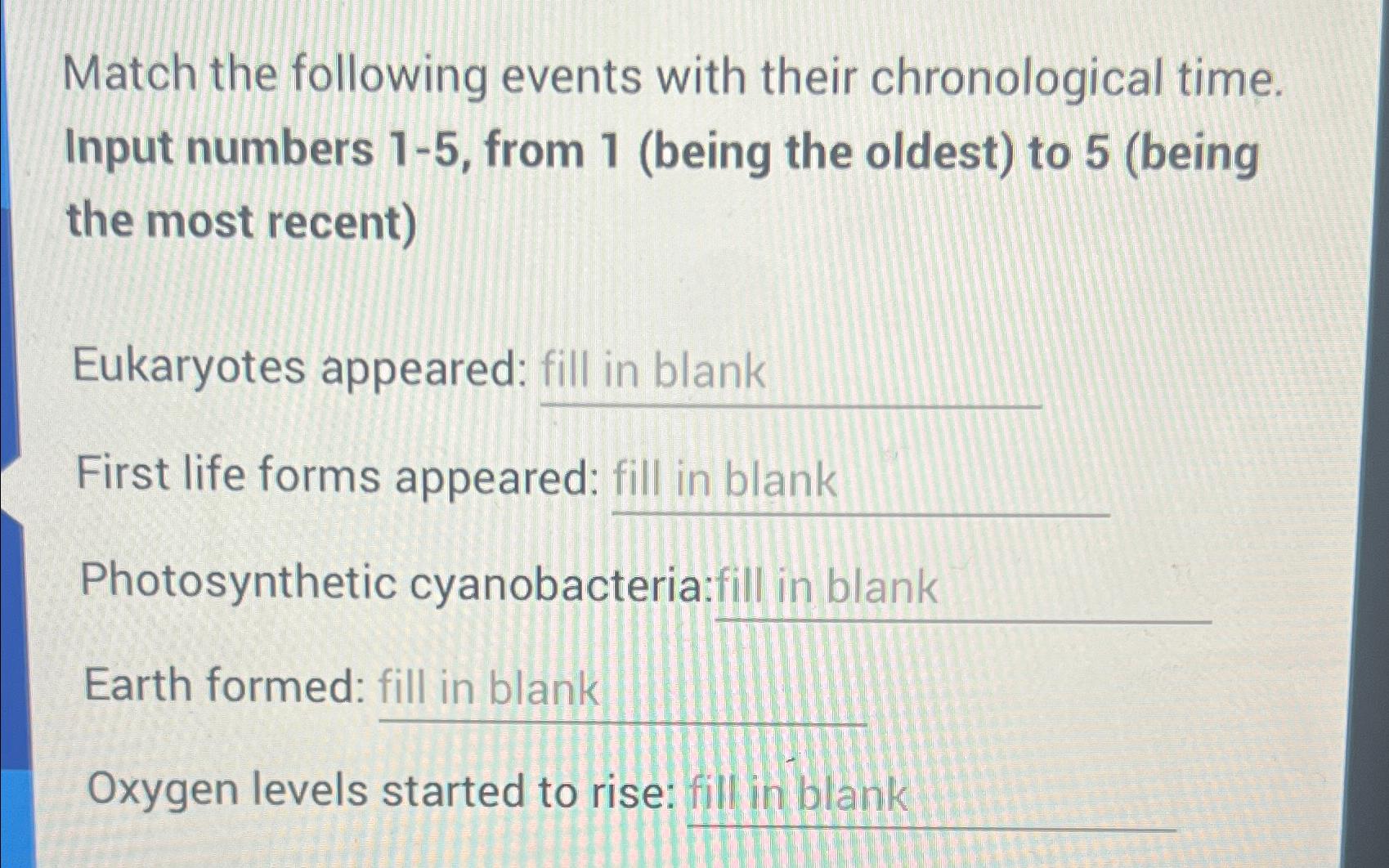 Solved Match the following events with their chronological | Chegg.com