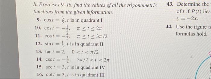 Solved In Exercises 9-16, find the values of all the | Chegg.com