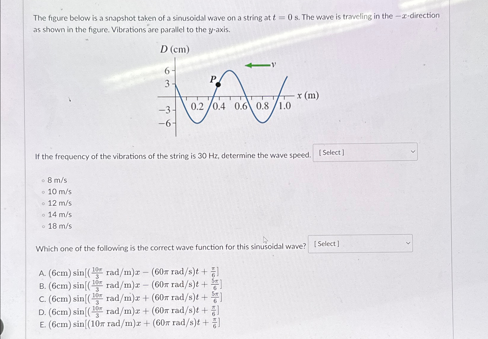 Solved The figure below is a snapshot taken of a sinusoidal | Chegg.com