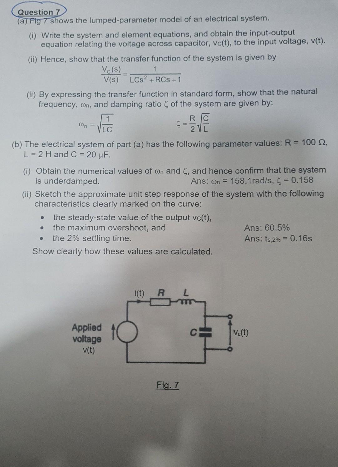 Solved Question 7 (a) Fig 7 shows the lumped-parameter model | Chegg.com