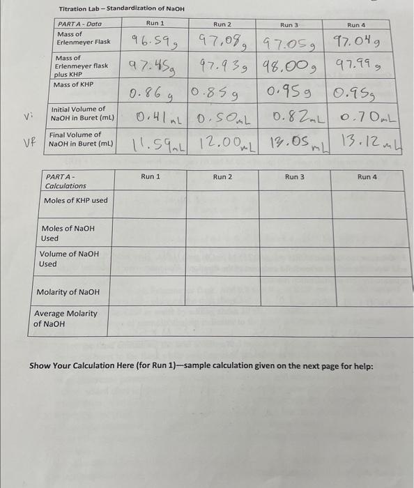 Solved Titration Lab - Standardization of NaOH Vf Show Your | Chegg.com