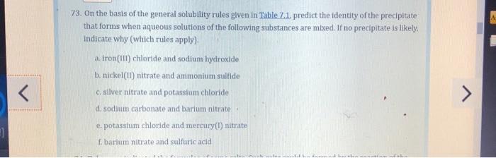 Solved A 73. On the basis of the general solubility rules | Chegg.com