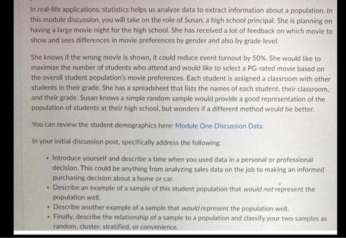 Solved In real-life applications, statistics helps us | Chegg.com