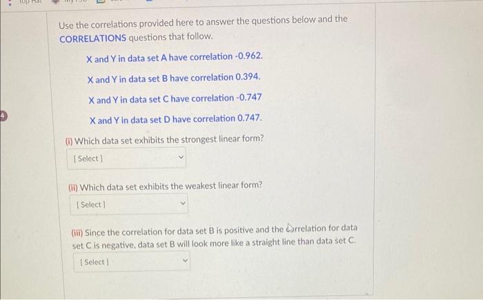Solved Use the correlations provided here to answer the | Chegg.com